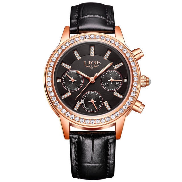 SUNKTA 9966 Leather Ladies Quartz Watch - LIGE Watches